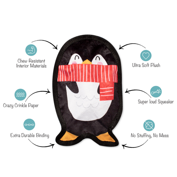 UnStuffed Holiday Penguin, Dog Squeaky Plush toy – Ginger and Bear